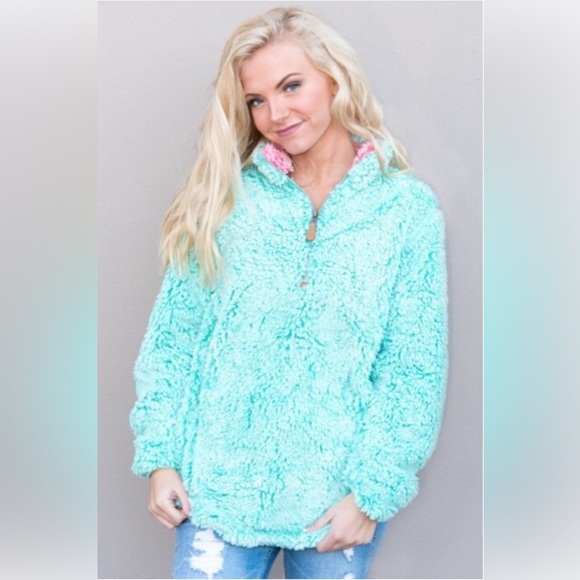 Simply Southern | Tops | Cozy Sea Glass Simply Southern Sherpa Pullover ...